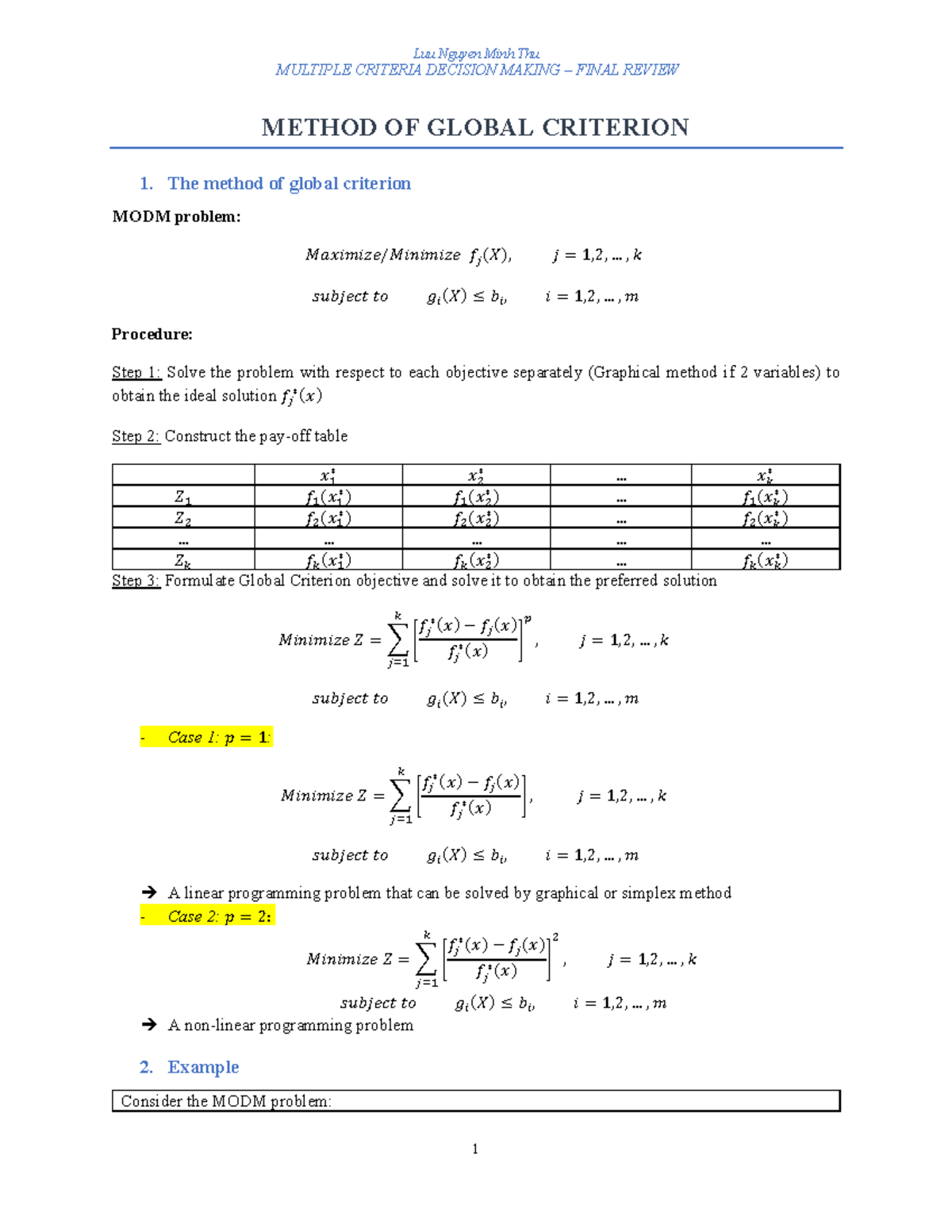 MCDM 101 MULTIPLE CRITERIA DECISION MAKING FINAL REVIEW - Studocu