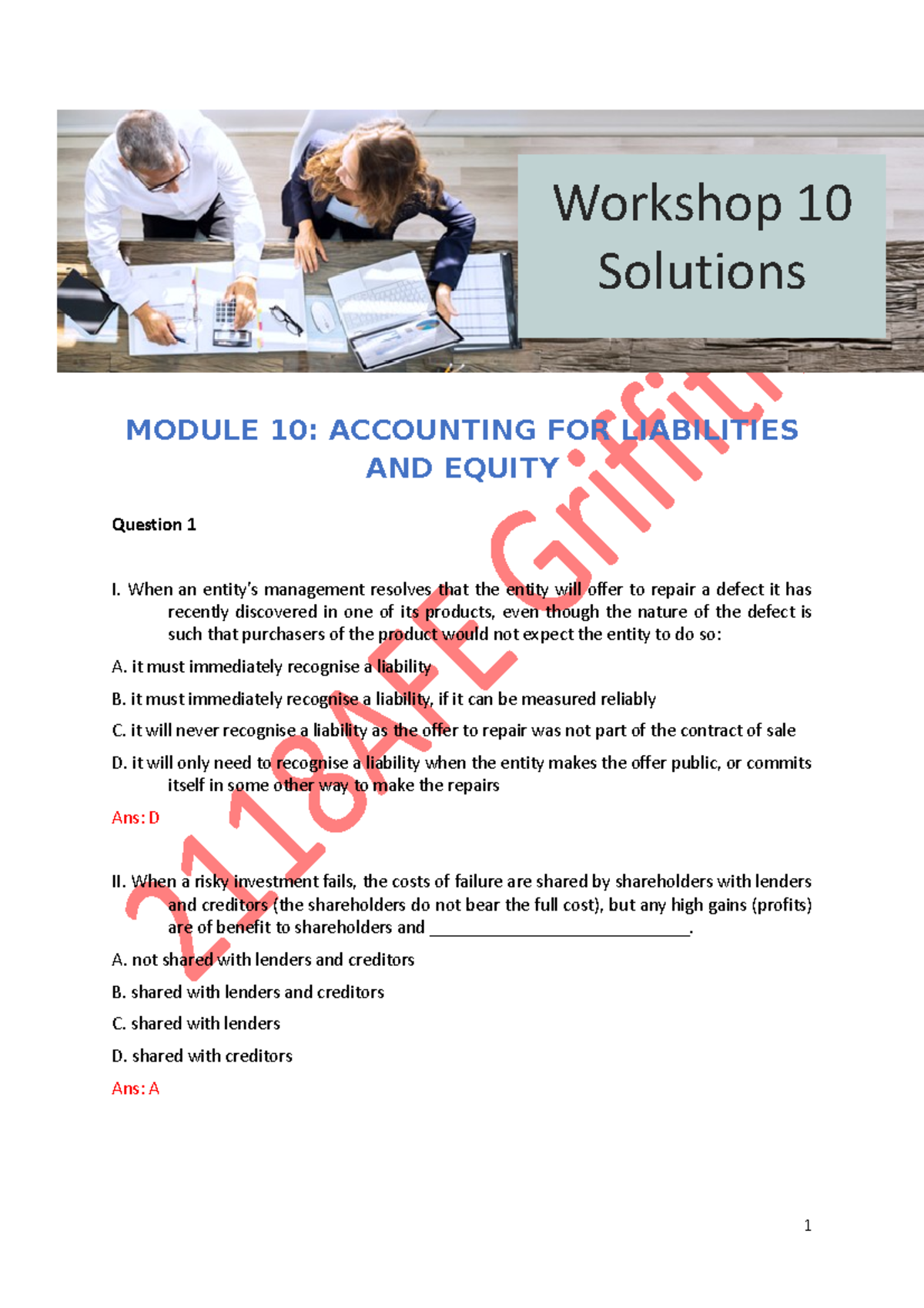 Module 10 Workshop Solutions: Accounting for Liabilities and Equity ...
