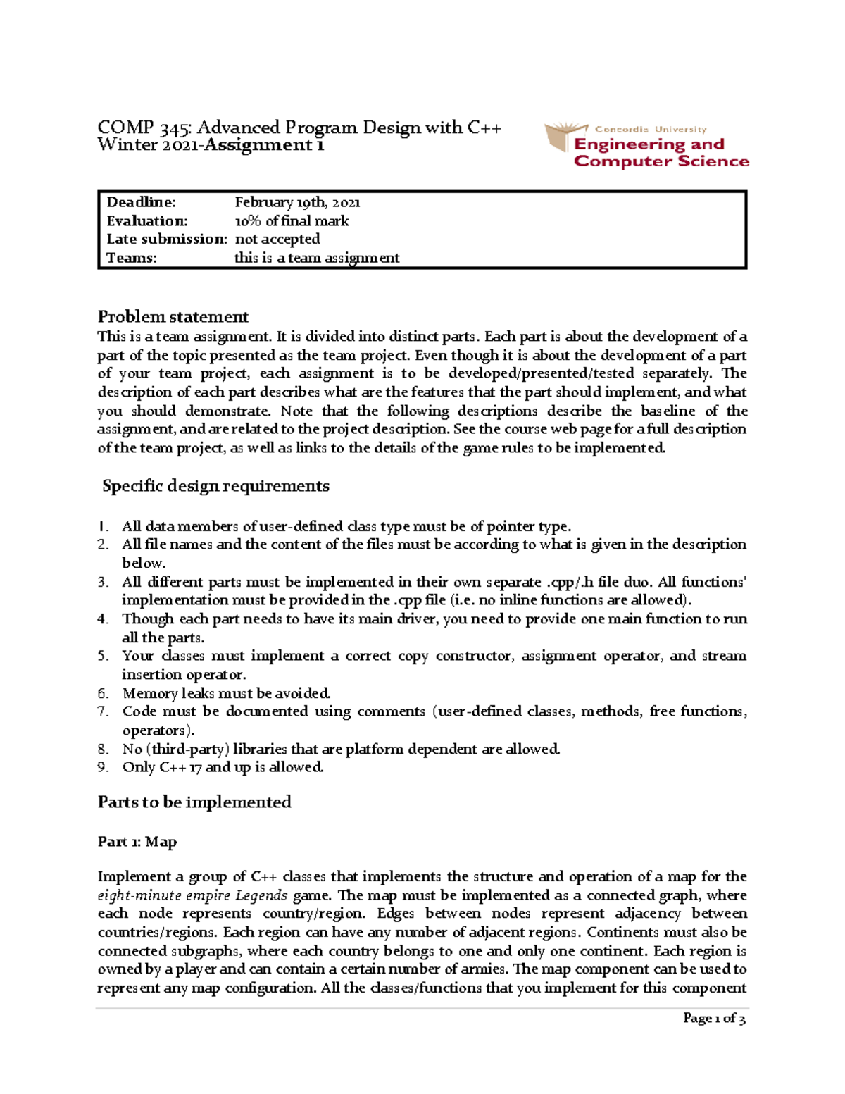 Comp345 W2021 A1 Assignment 1 Comp 345 Advanced Program Design With C Winter 2021