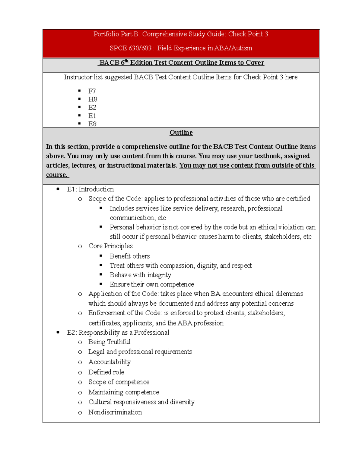 BACB 6th Ed. Test Content Outline Study Guide for Check Point 3 - Studocu
