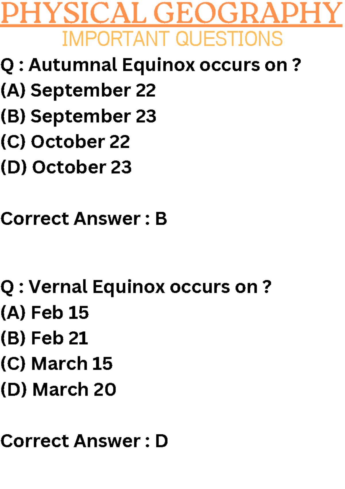Physical Geography 2 - PHYSICAL GEOGRAPHY IMPORTANT QUESTIONS Q ...