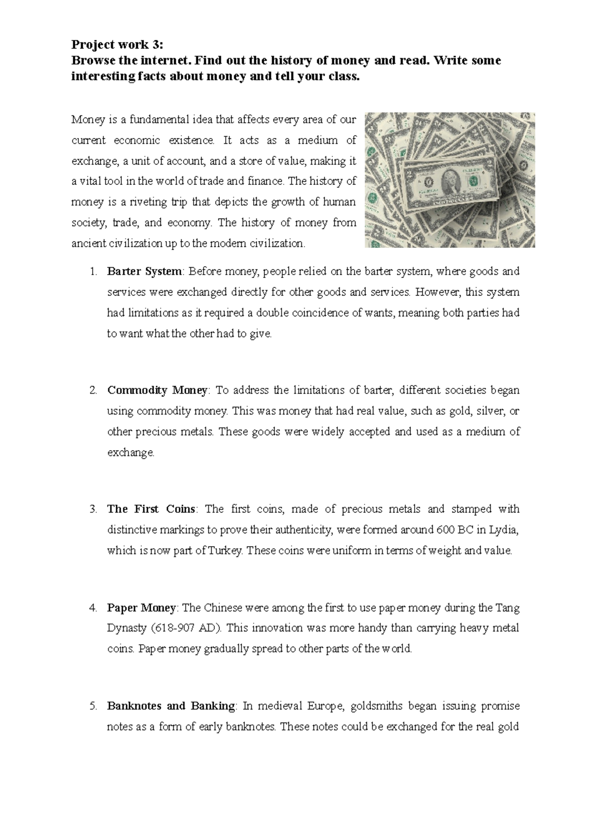 Project Work 3 - History and Fun Facts About Money - Studocu
