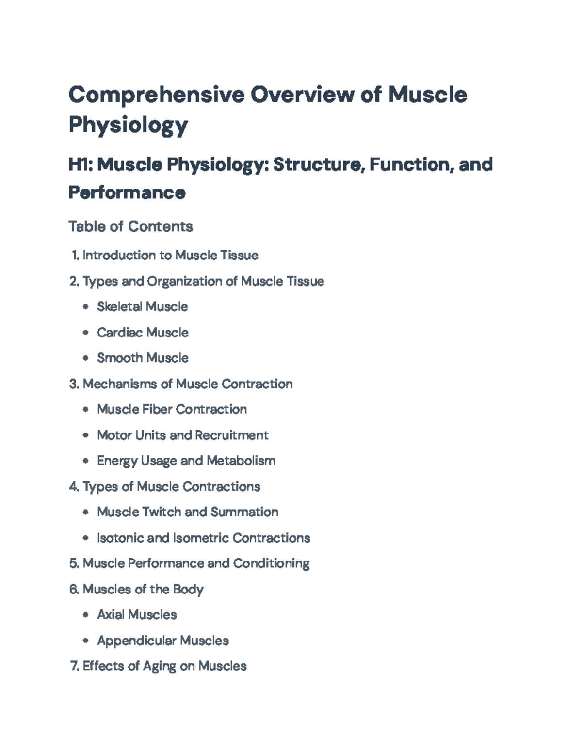 Comprehensive Overview of Muscle Physiology (Course Code: MUS 101 ...