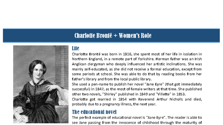 ENG 201: Charlotte Brontë and the Role of Women in the Victorian Era ...