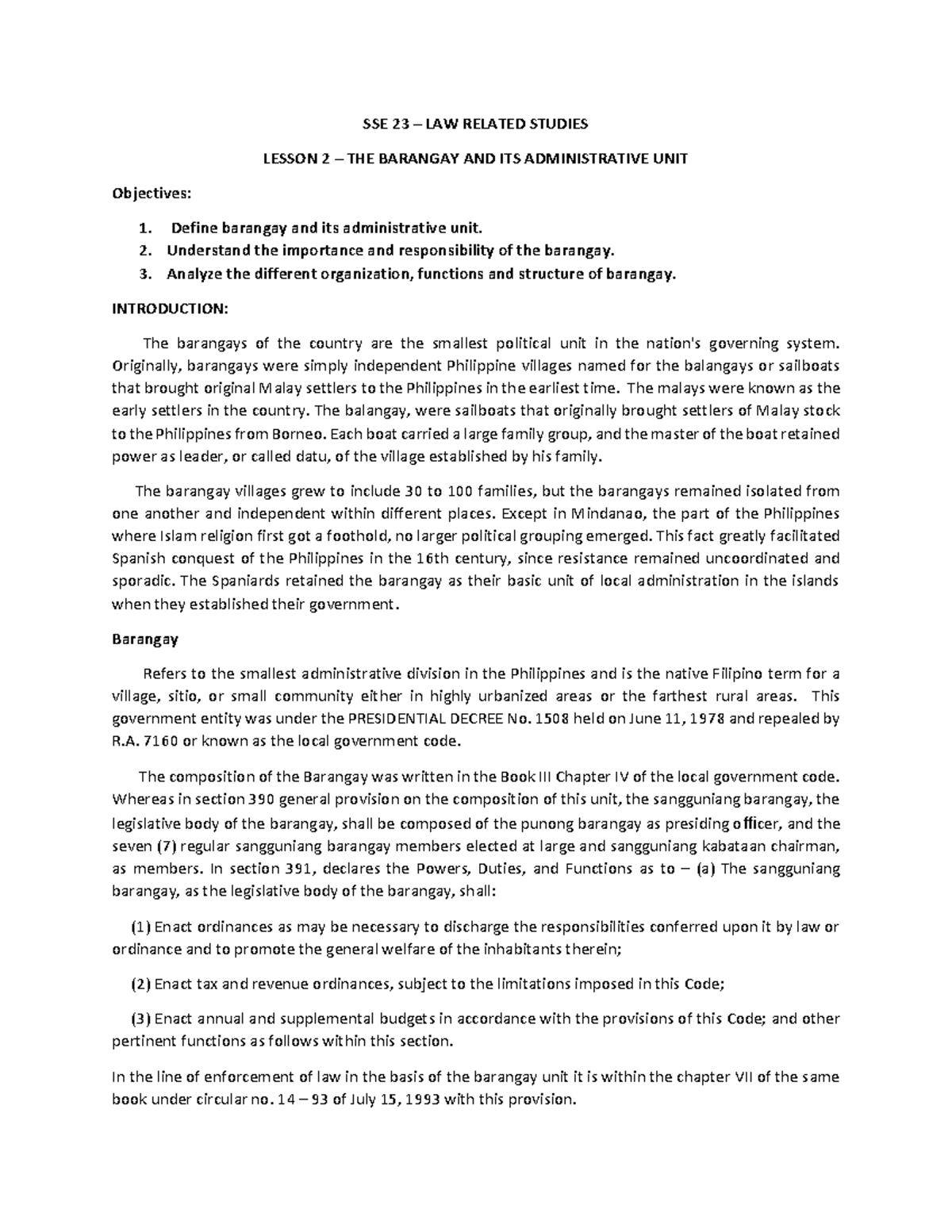 SSE23 Lesson 2 Revised 2nd Sem - SSE 23 – LAW RELATED STUDIES LESSON 2 ...