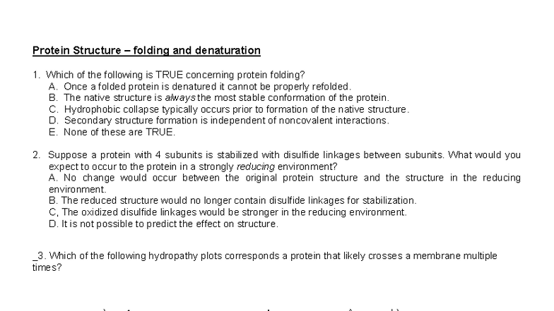 Exam 2 Practice Problems - Protein Structure & Function (BIO 101) - Studocu