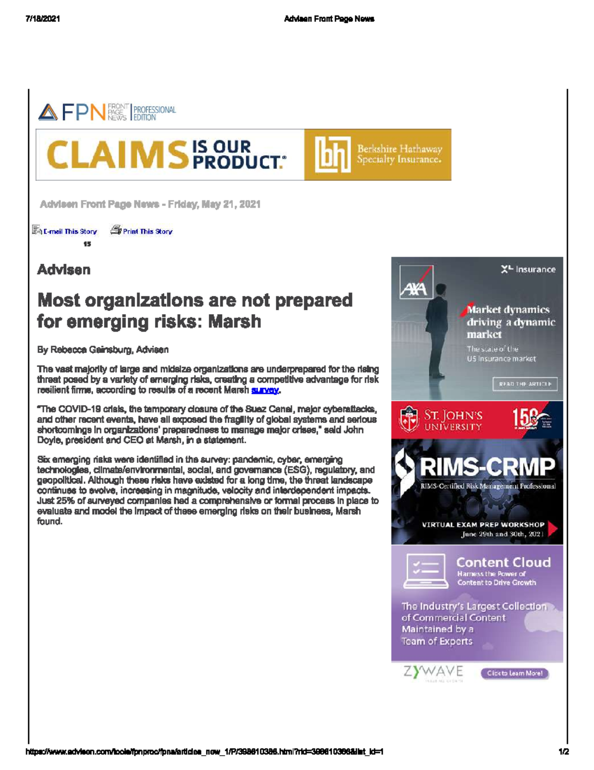 Emerging Risks Survey Analysis: Preparedness Gaps and Insights - Studocu