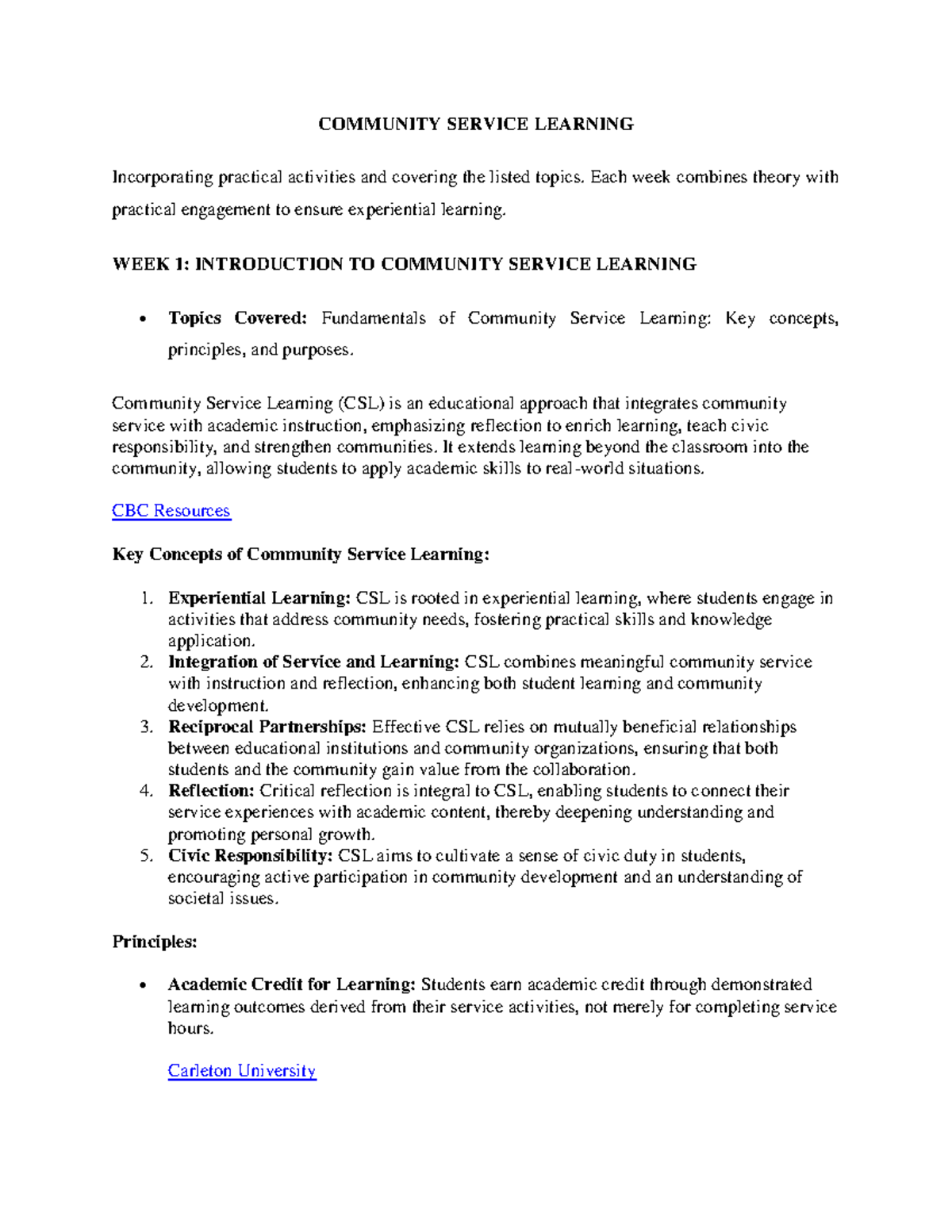 TDC102 Community Service Learning Week 1: Key Concepts & Principles - Studocu