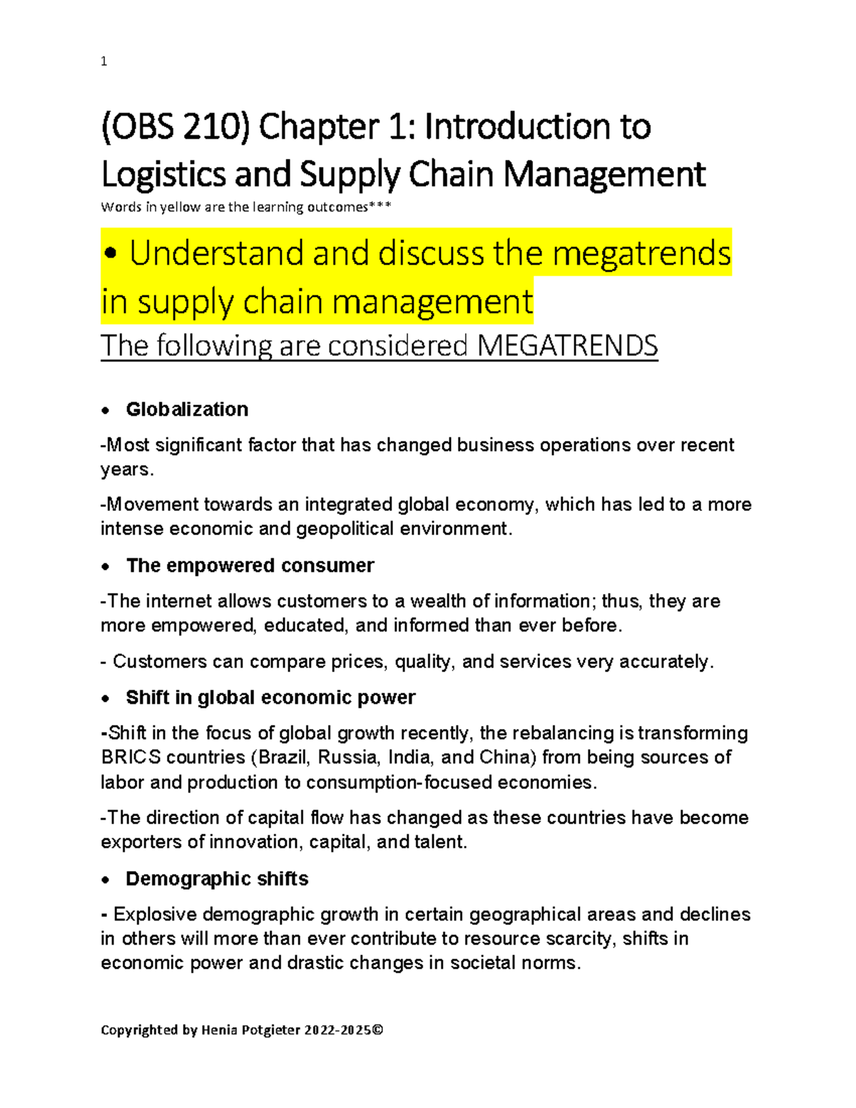 OBS210 Chapter 1: Intro to Logistics & Supply Chain Management Notes ...