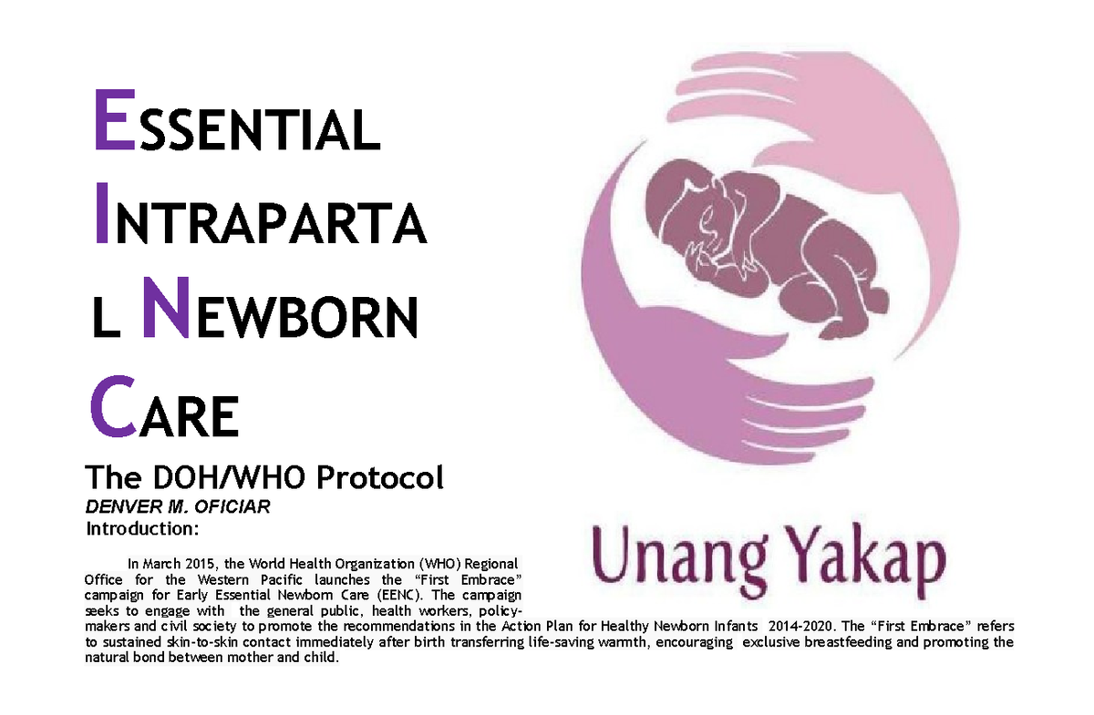Essential Intrapartum Newborn Care (EINC) Protocol Overview and Steps - Studocu