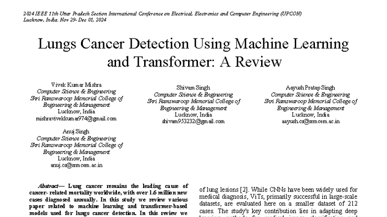 UPCON 2024: Review of ML & Transformer Models for Lung Cancer Detection - Studocu