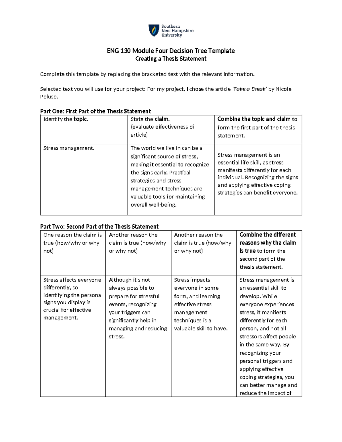 ENG 130 Module Four Thesis Statement Development Template - Studocu