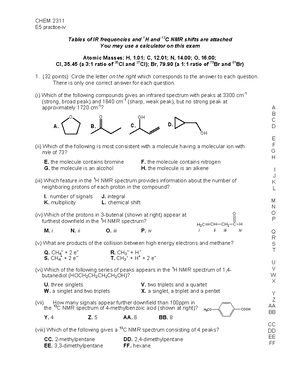 2023-Chem 2311-Exam-4-2 - CHEM 2311-Exam 4A Chapters 8, 11 and 15 Last ...