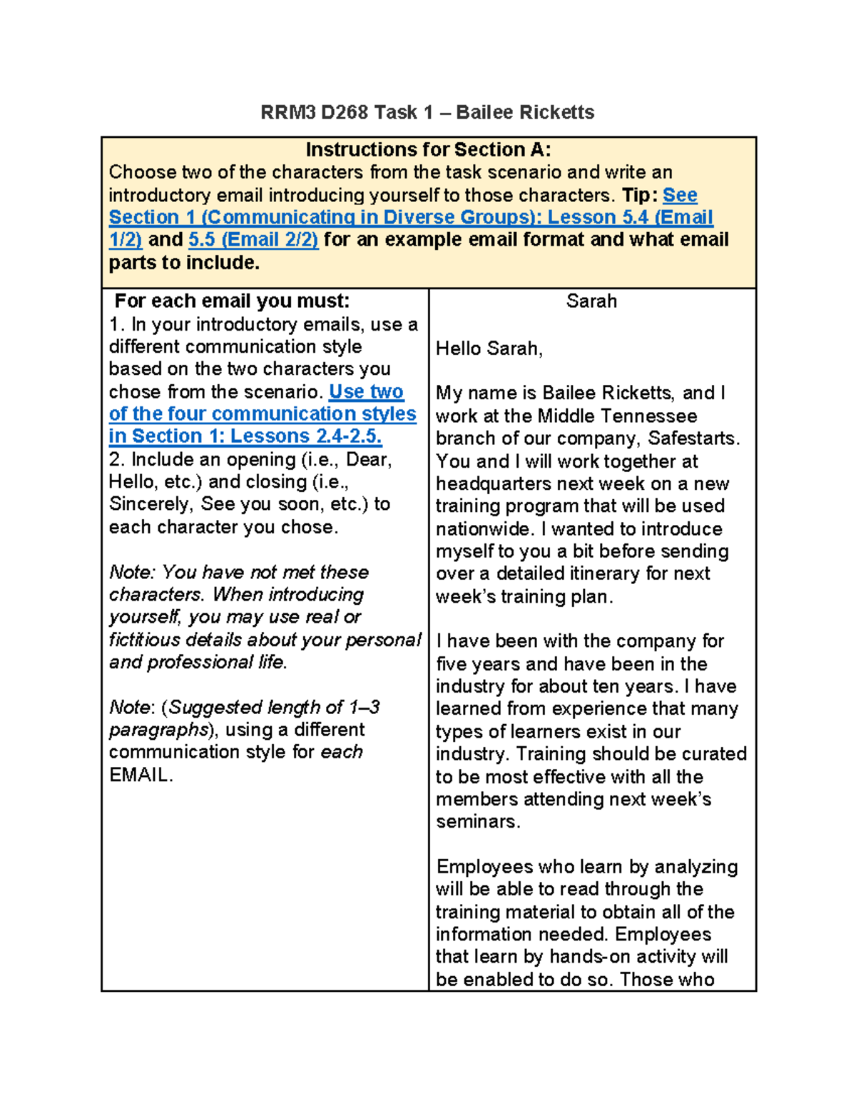 D268 Task 1 - Passed - RRM3 D268 Task 1 – Bailee Ricketts Instructions ...
