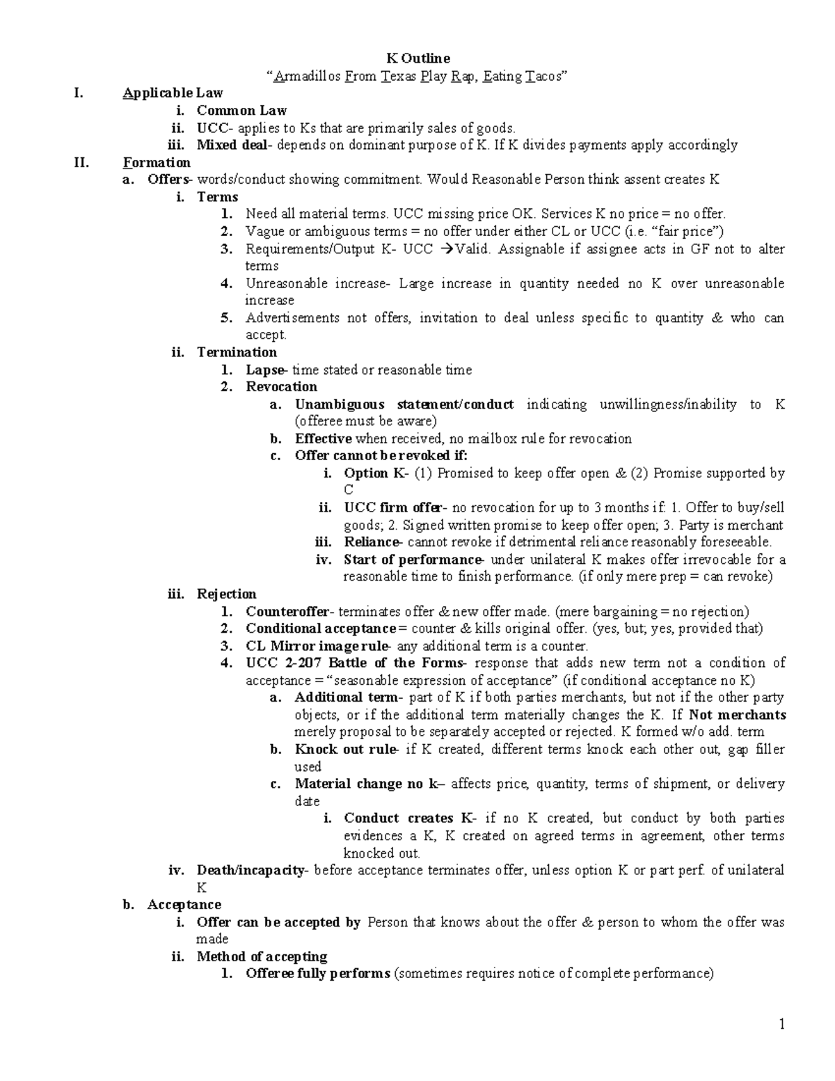 Contracts (LAW 101) - Comprehensive Bar Exam Outline - Studocu