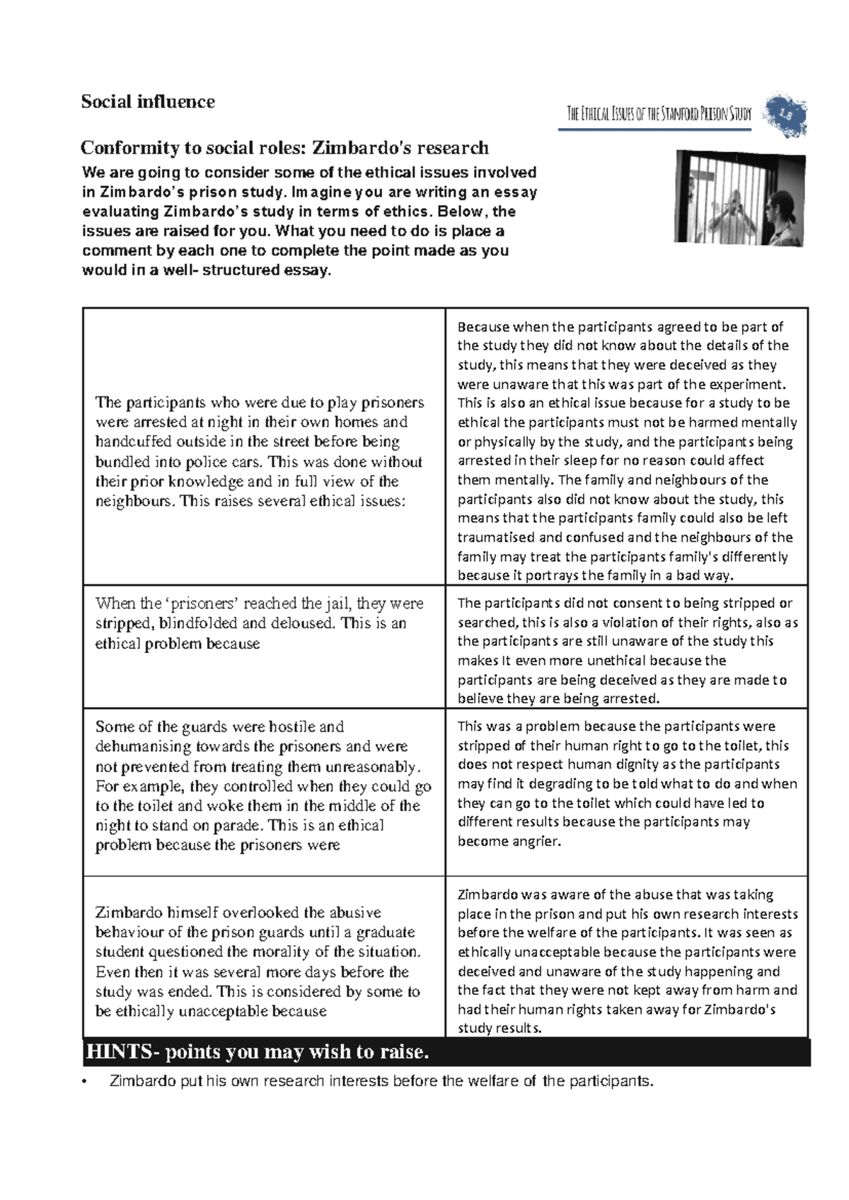 Stanford prision evaluation - Social influence Conformity to social ...