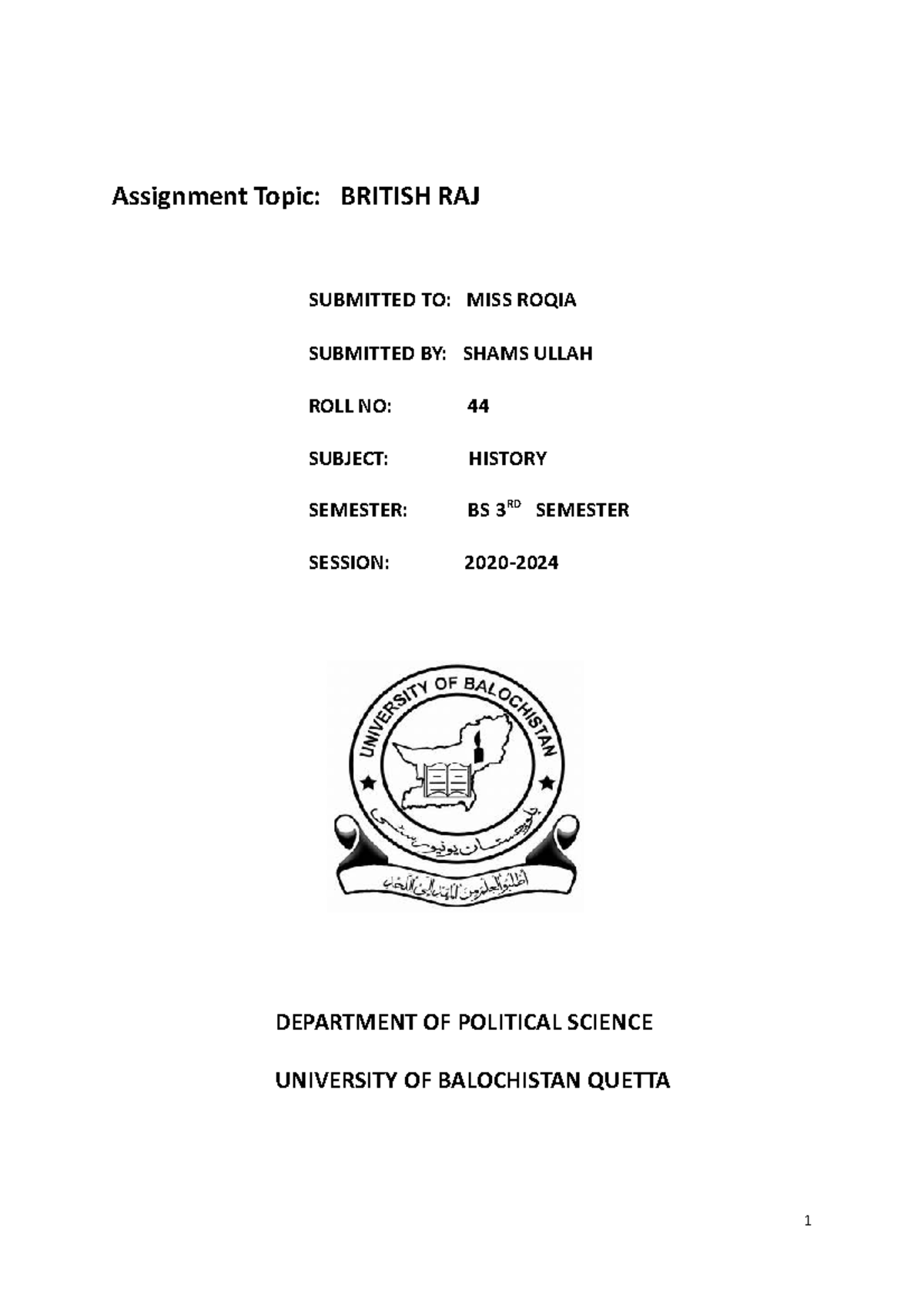Assignment on the British Raj - History (BS 3) - Studocu