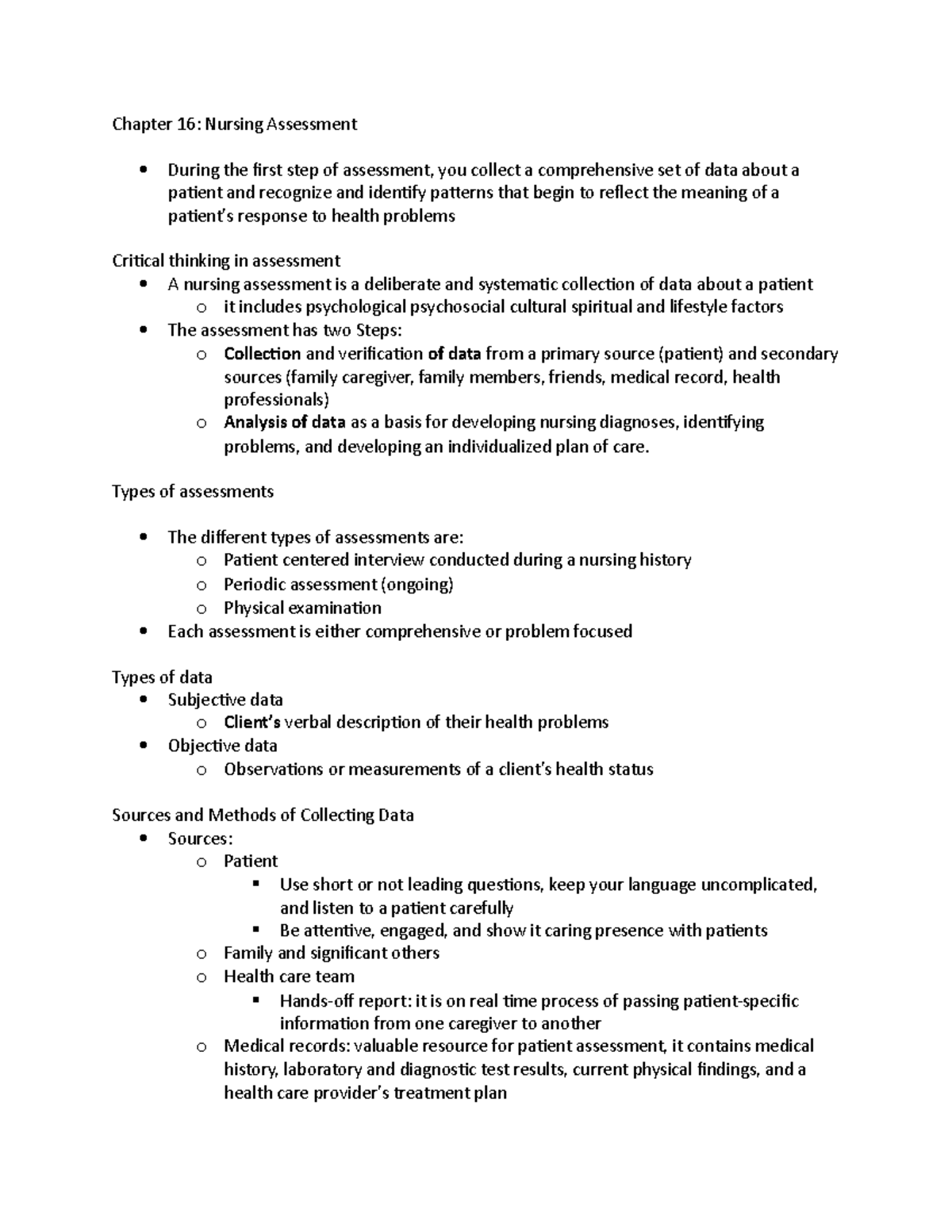 Nursing Assessment: Chapter 16 Overview and Key Concepts - Studocu
