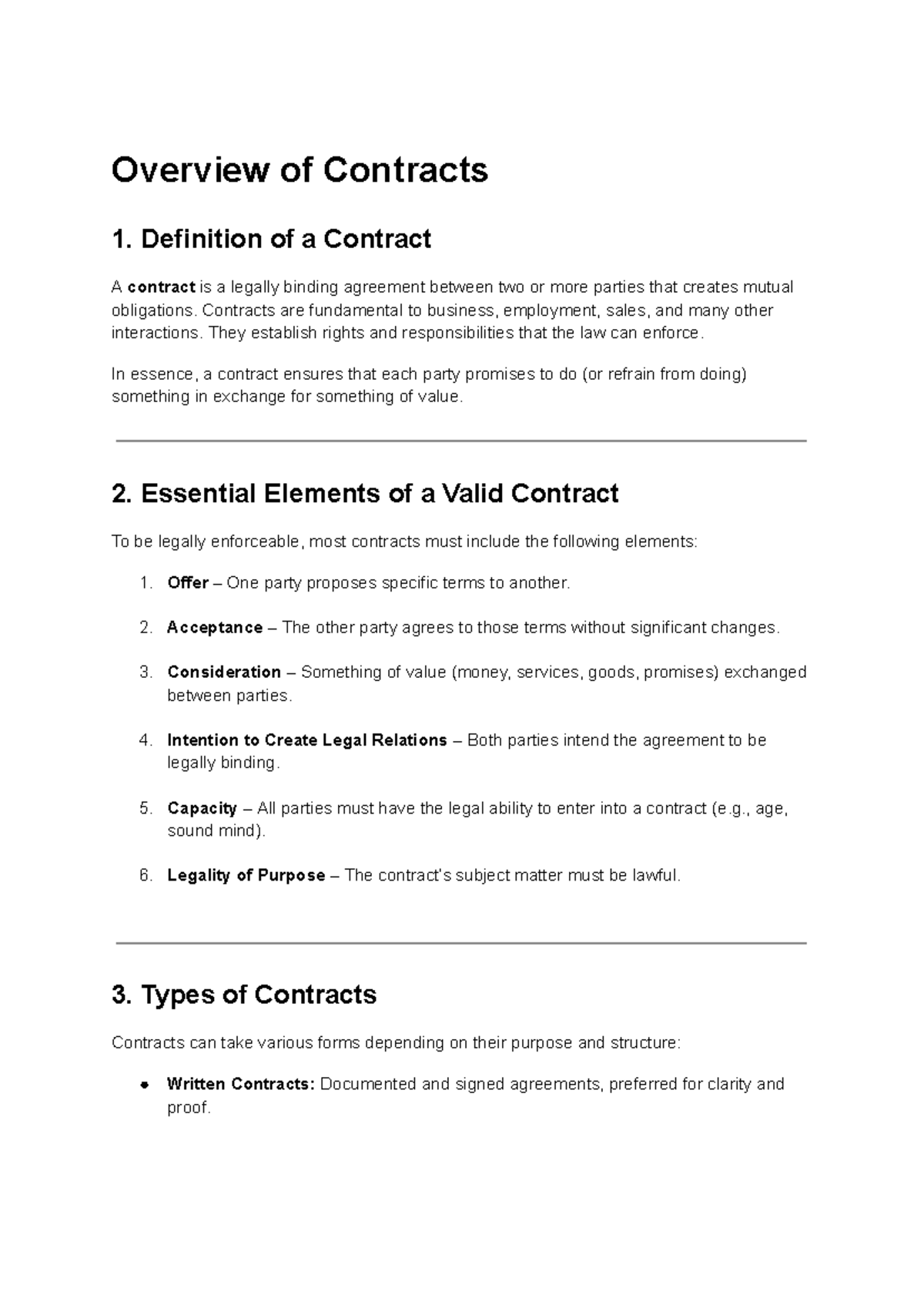 Contracts 101: Essential Elements and Types Explained - Studocu