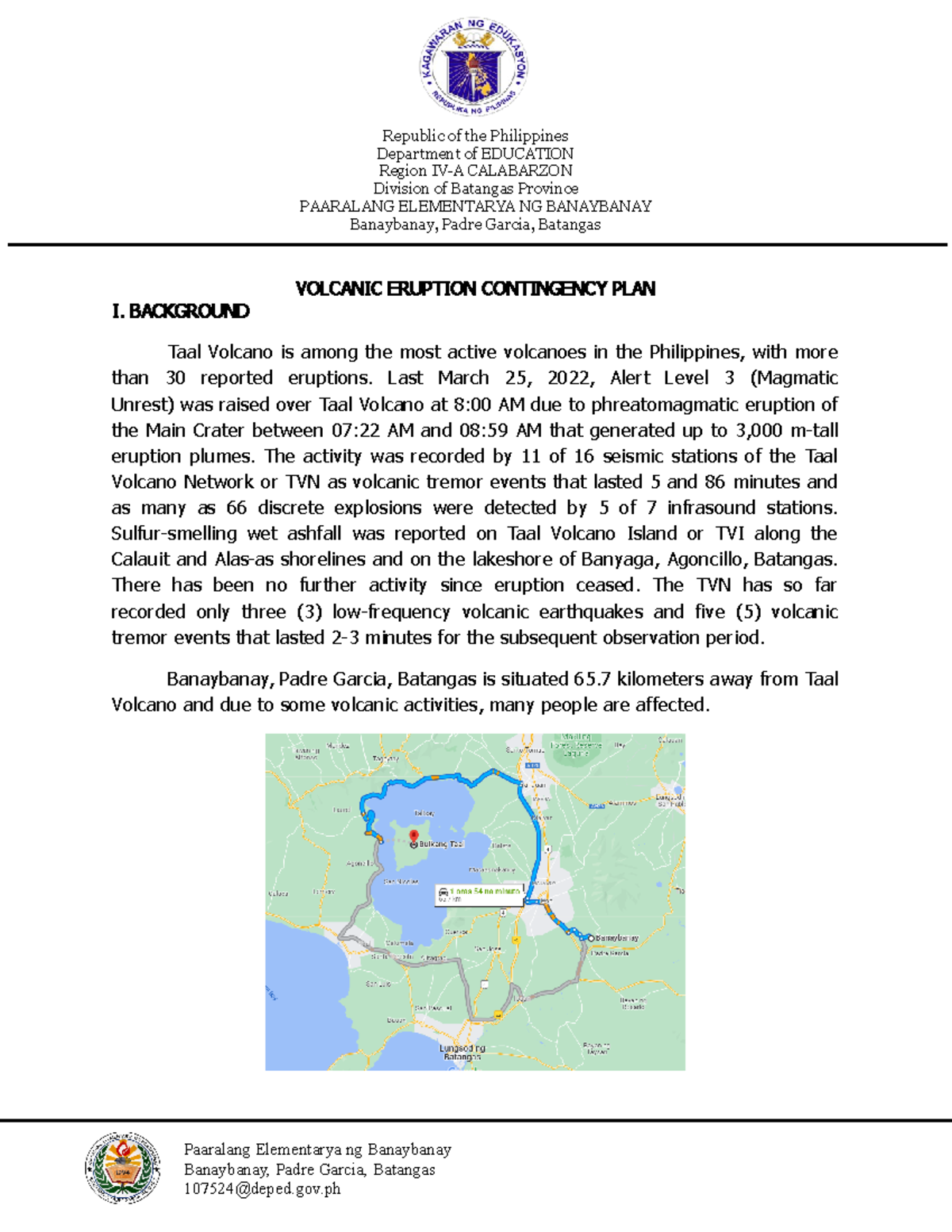 5. Taal Volcano Eruption Contingency Plan - Paaralang Elementarya - Studocu