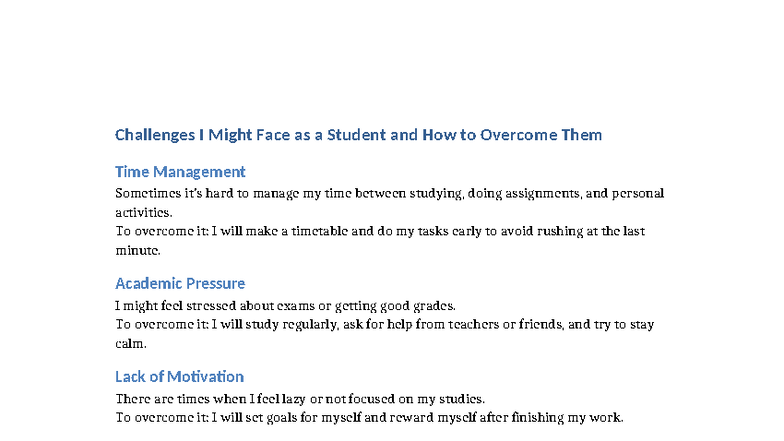 Overcoming Student Life Challenges: Strategies for Success - Studocu