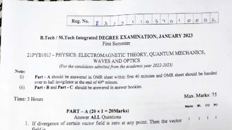 21PYB101J M. Tech Electromagnetic Theory & Quantum Mechanics Exam Notes ...