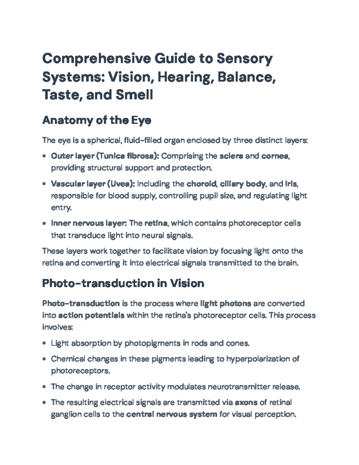 Comprehensive Guide to Sensory Systems: Vision, Hearing, and Smell - Studocu