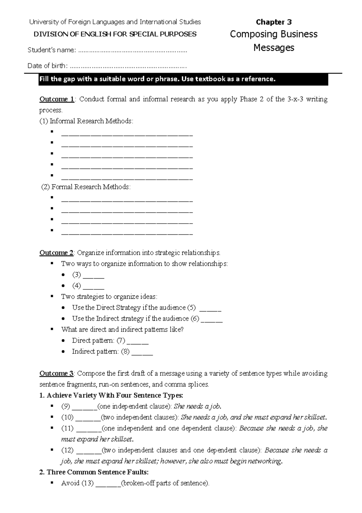 A01 - Lecture Notes: Chapter 3 - Composing Business Messages - Studocu