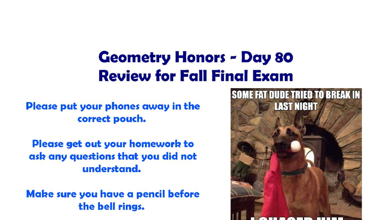 Geometry Honors Day 80 Review for Fall Final Exam - Studocu