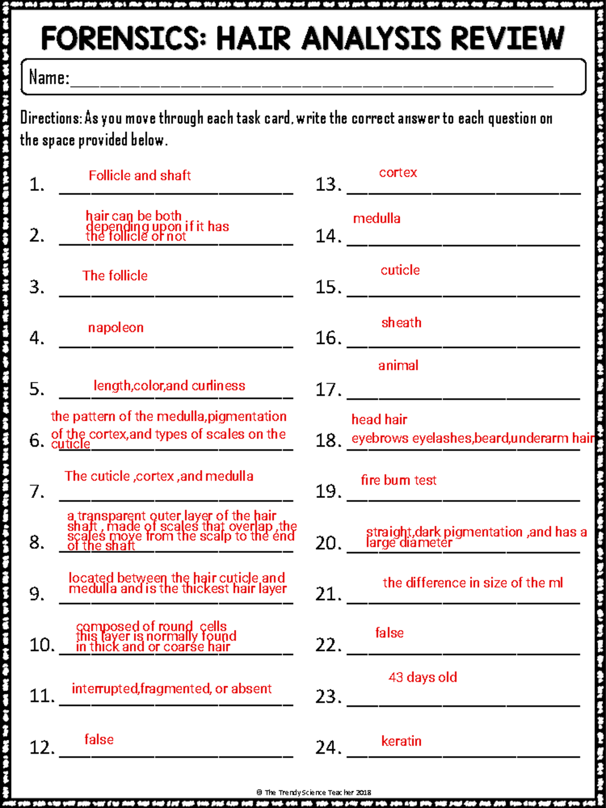 Forensics: Hair Analysis Review Answer Sheet - Studocu