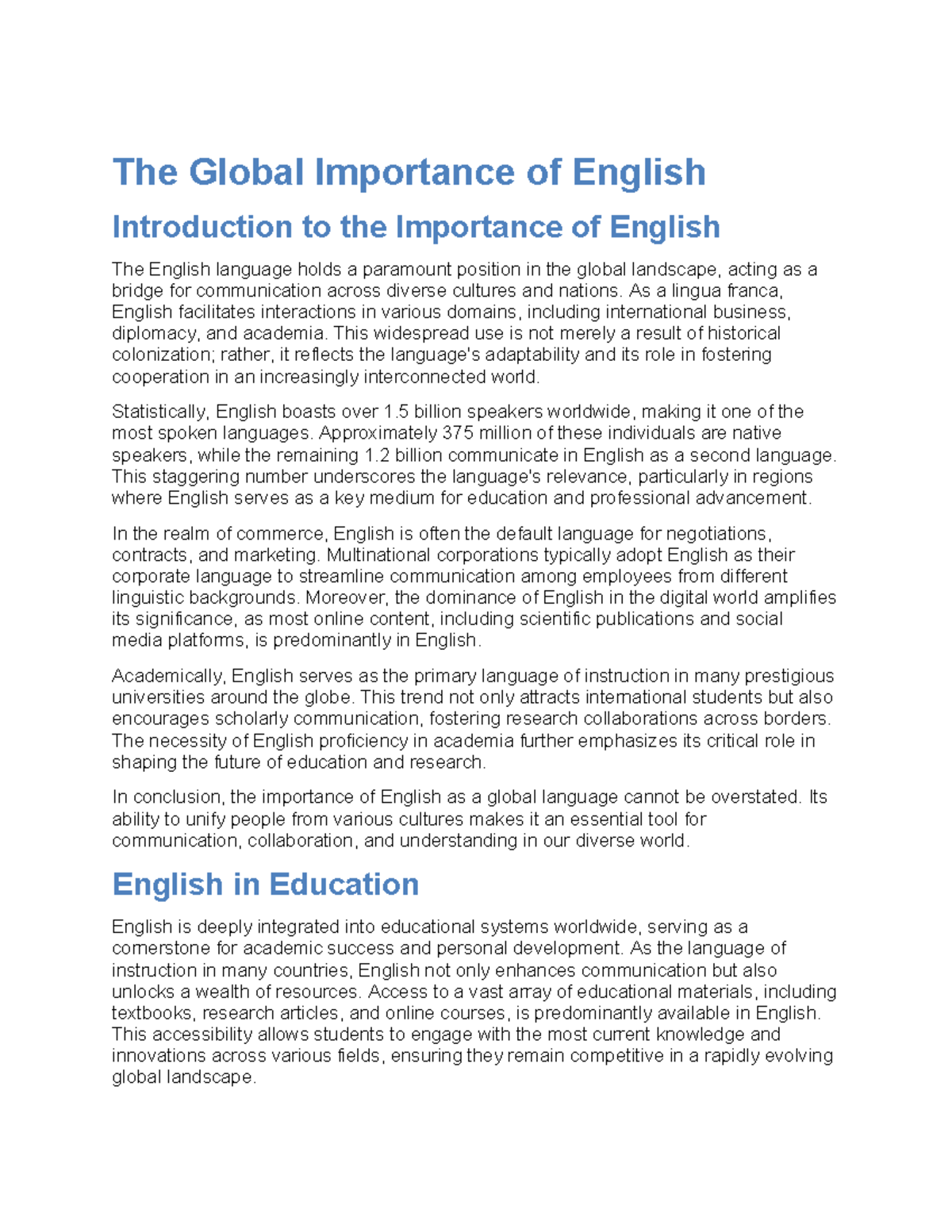 The Global Importance of English - The Global Importance of English ...