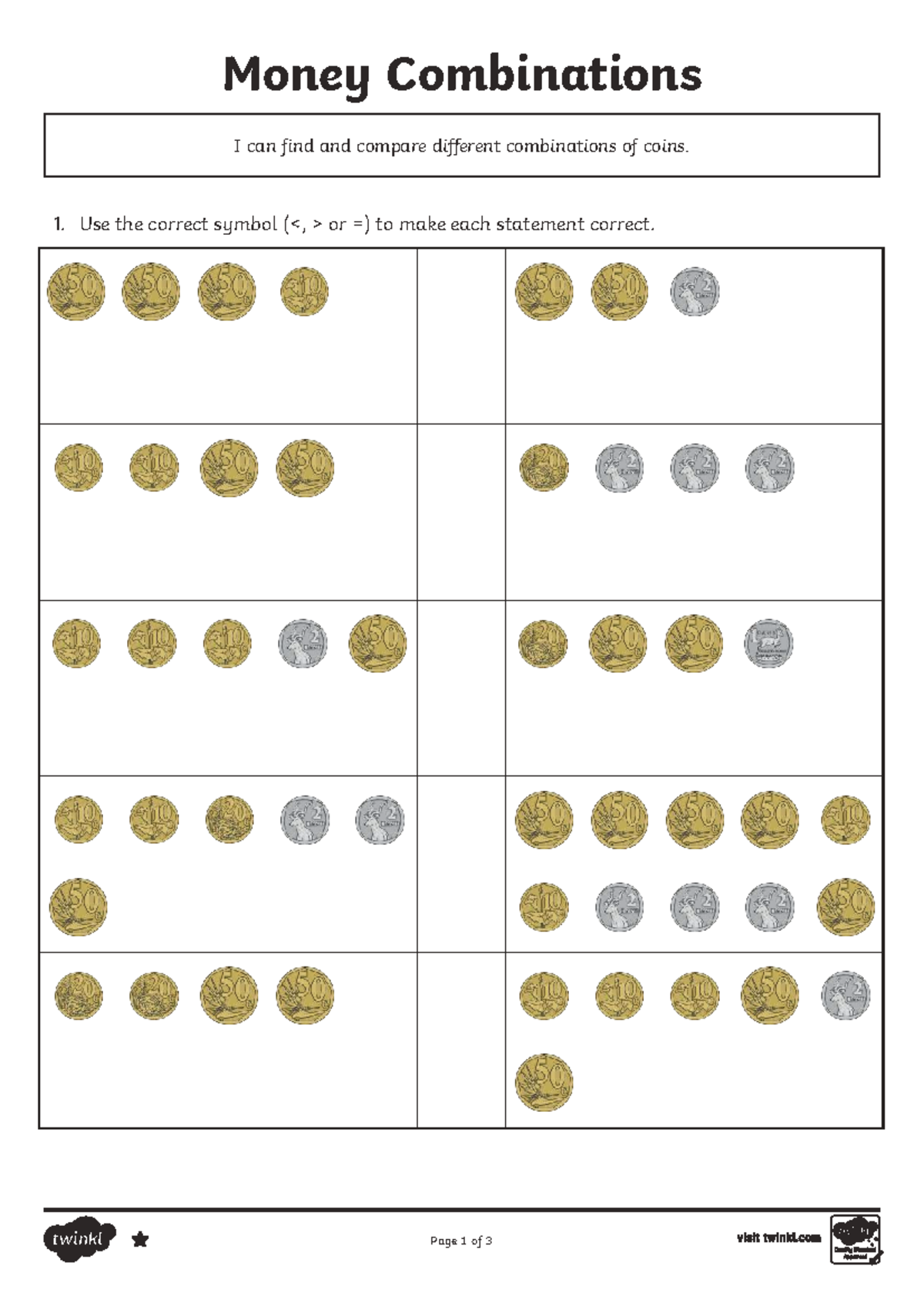 Money Combinations Activity Sheet: Finding Coin Combinations - Studocu