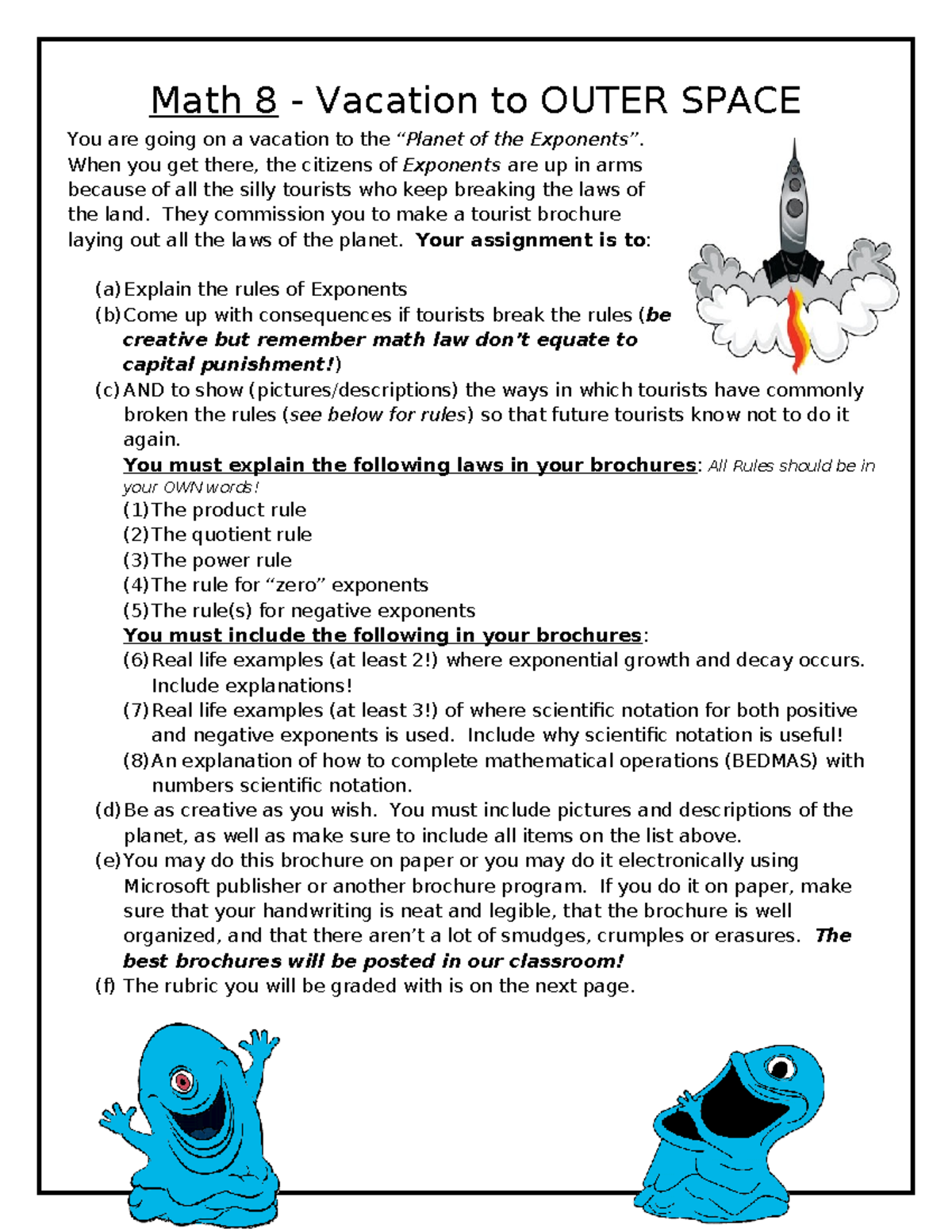 Math 8 Final Project: Exponents Brochure for Outer Space - Studocu