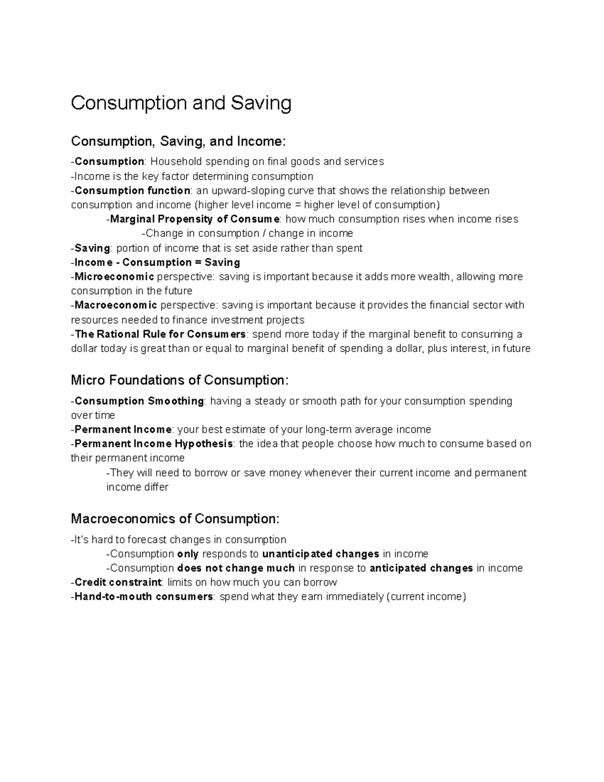 Econ 101 Study Guide: Consumption, Saving, and Investment Concepts ...
