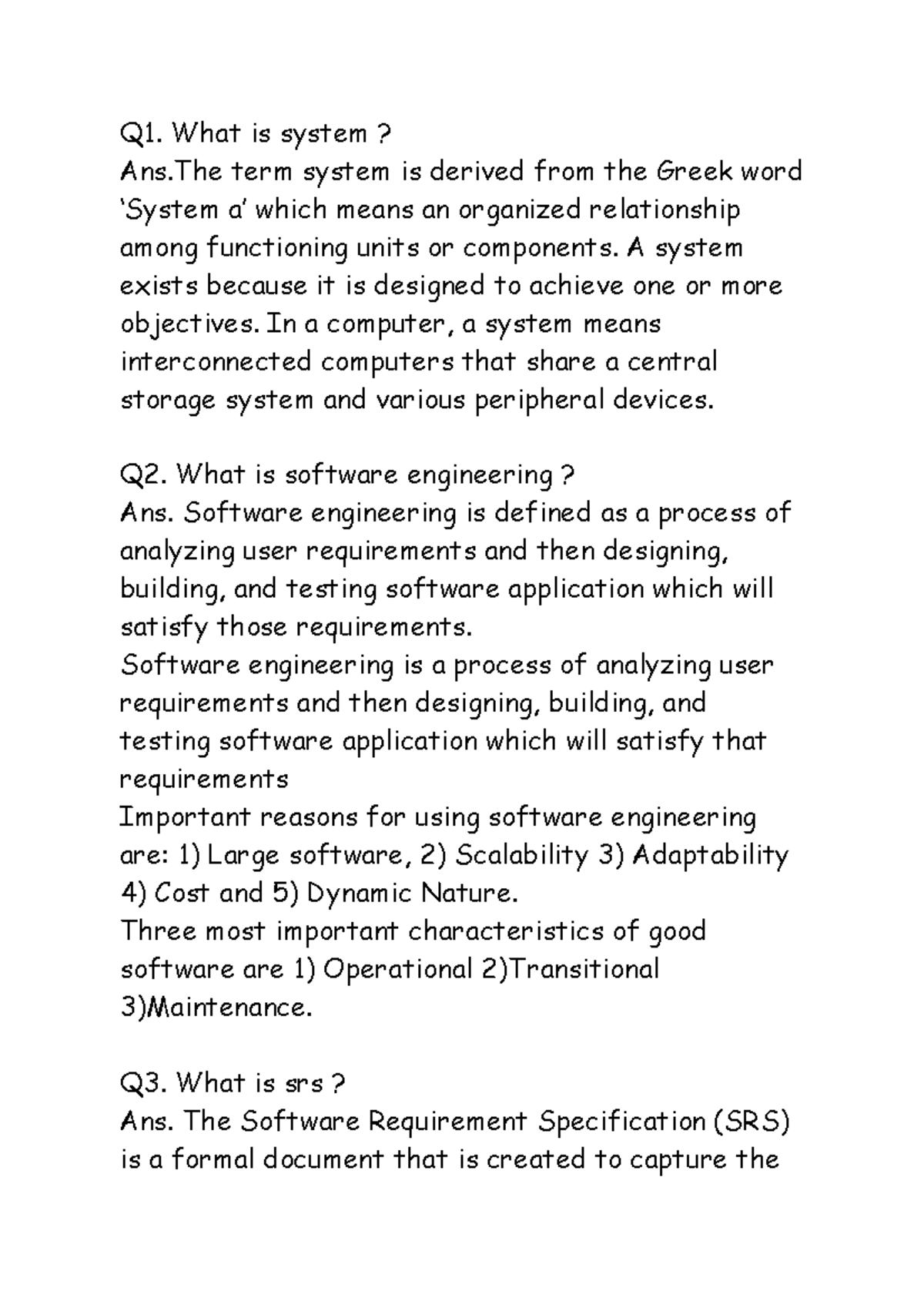 Software Engineering - Lecture Notes on Key Concepts and Definitions ...