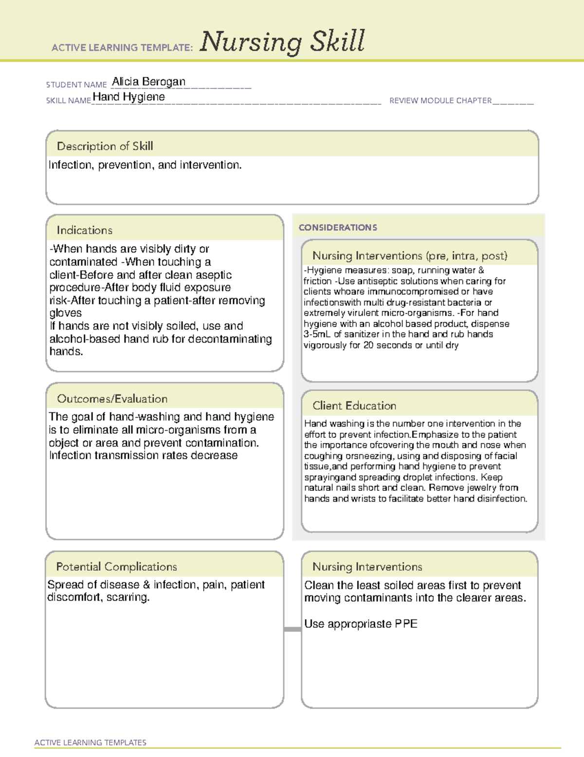 Hand Hygiene - Nursing Skill Active Learning Template - Studocu