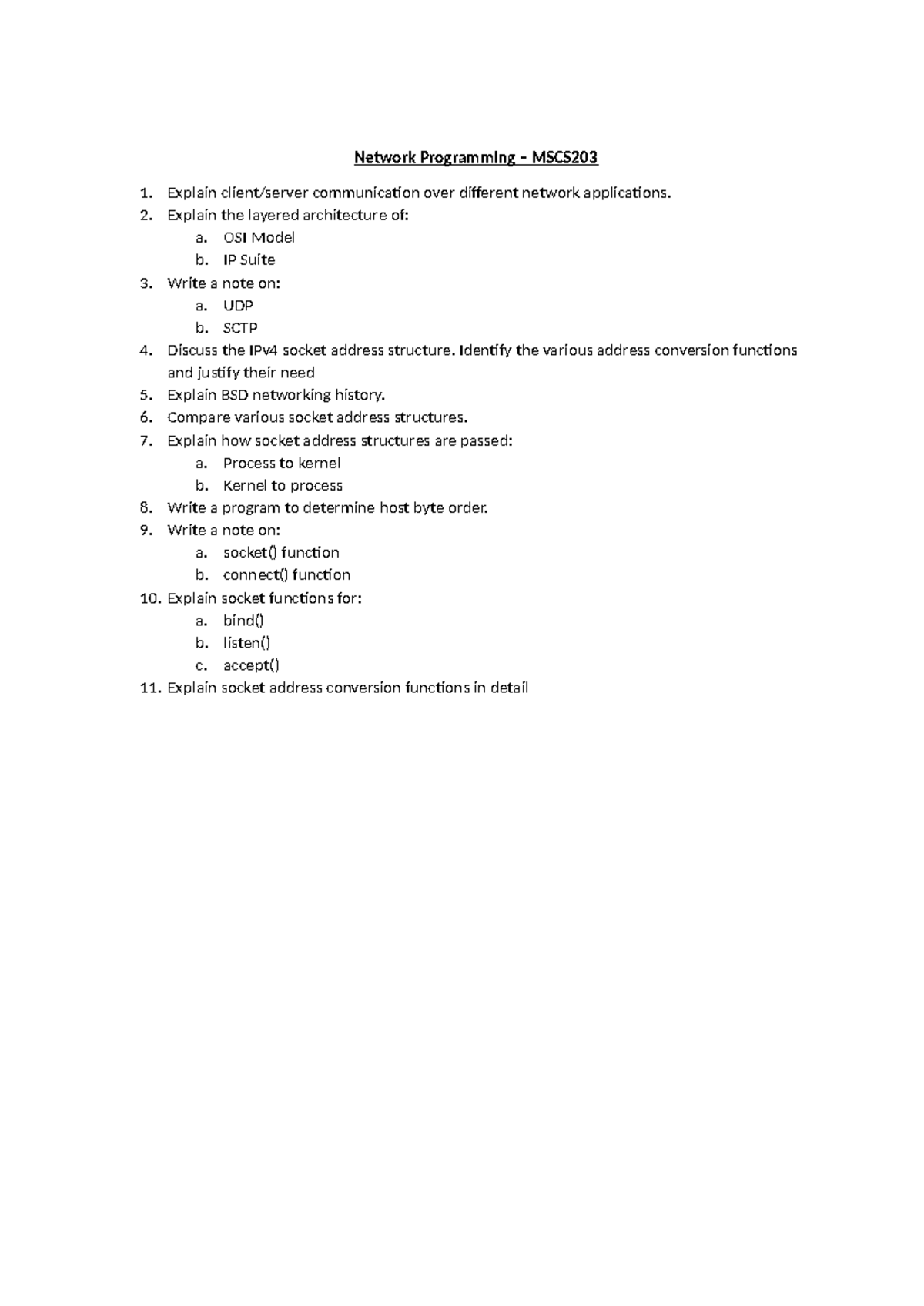 Network Programming MSCS203: Key Questions for Modules 1 & 2 - Studocu