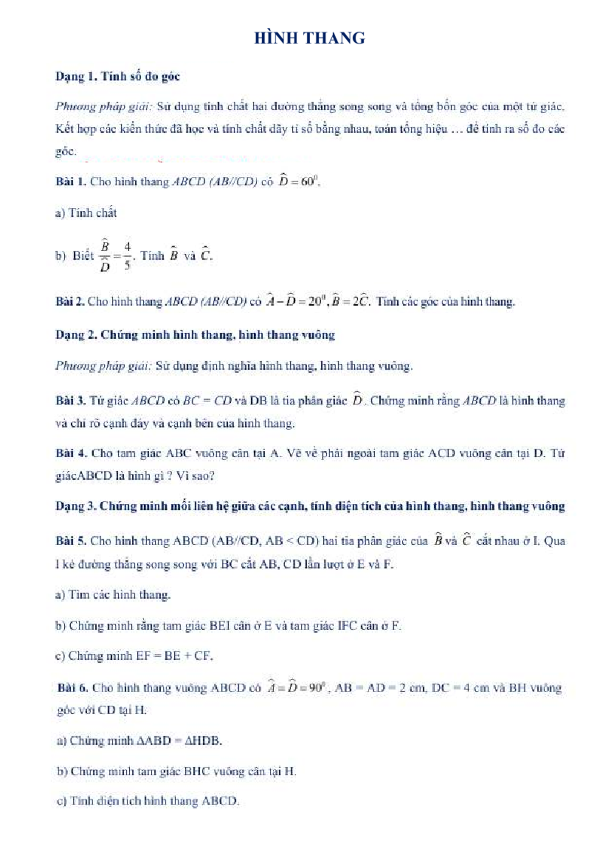 Bài Tập Bài 11.2: Hình Thang Cân và Tính Chất Các Góc - Studocu