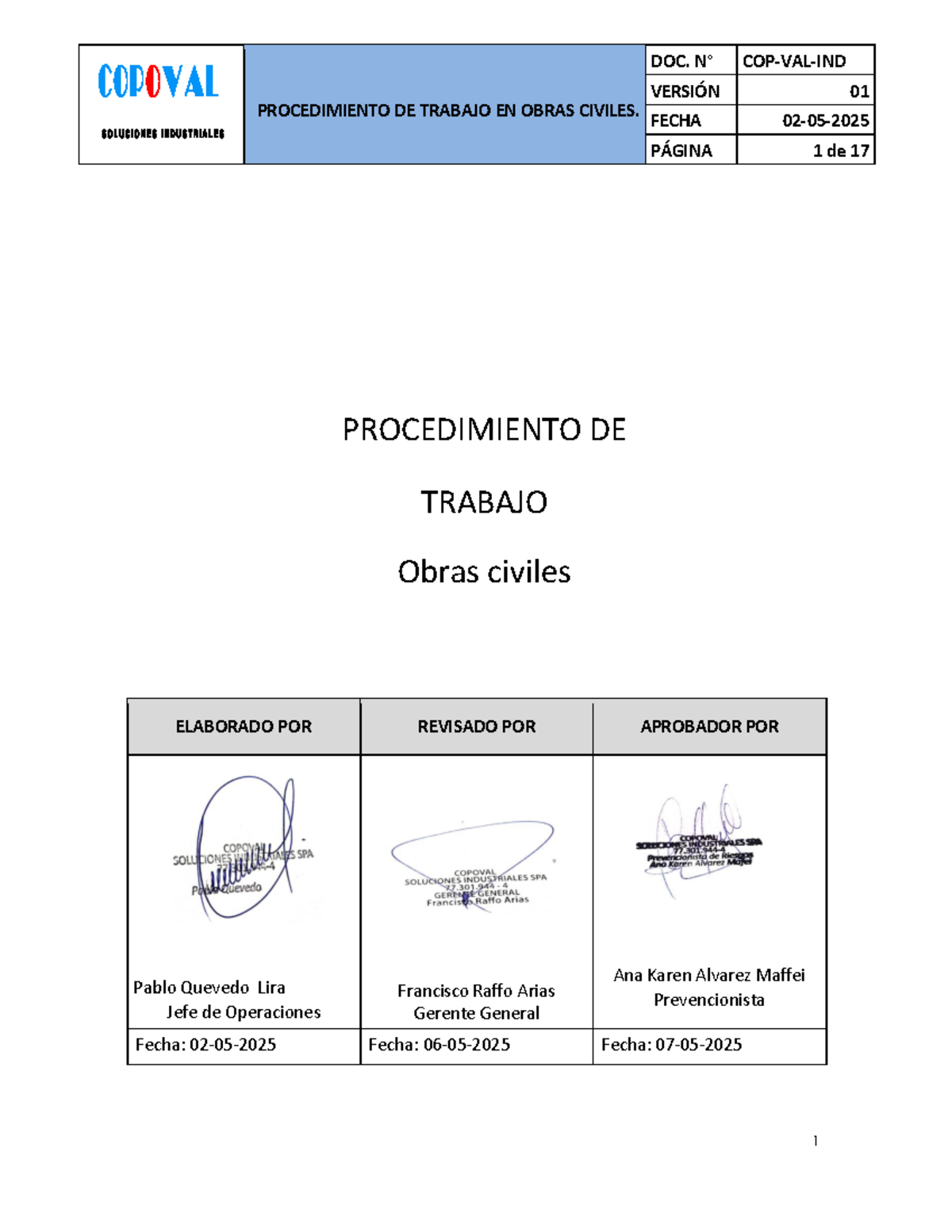 Procedimiento de Trabajo en Obras Civiles - DOC. 01 - Studocu