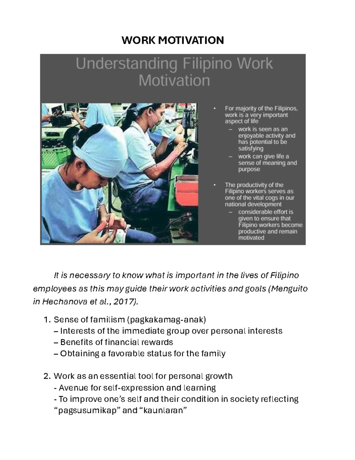 Filipino Work Motivation: Key Factors for Employee Engagement - Studocu