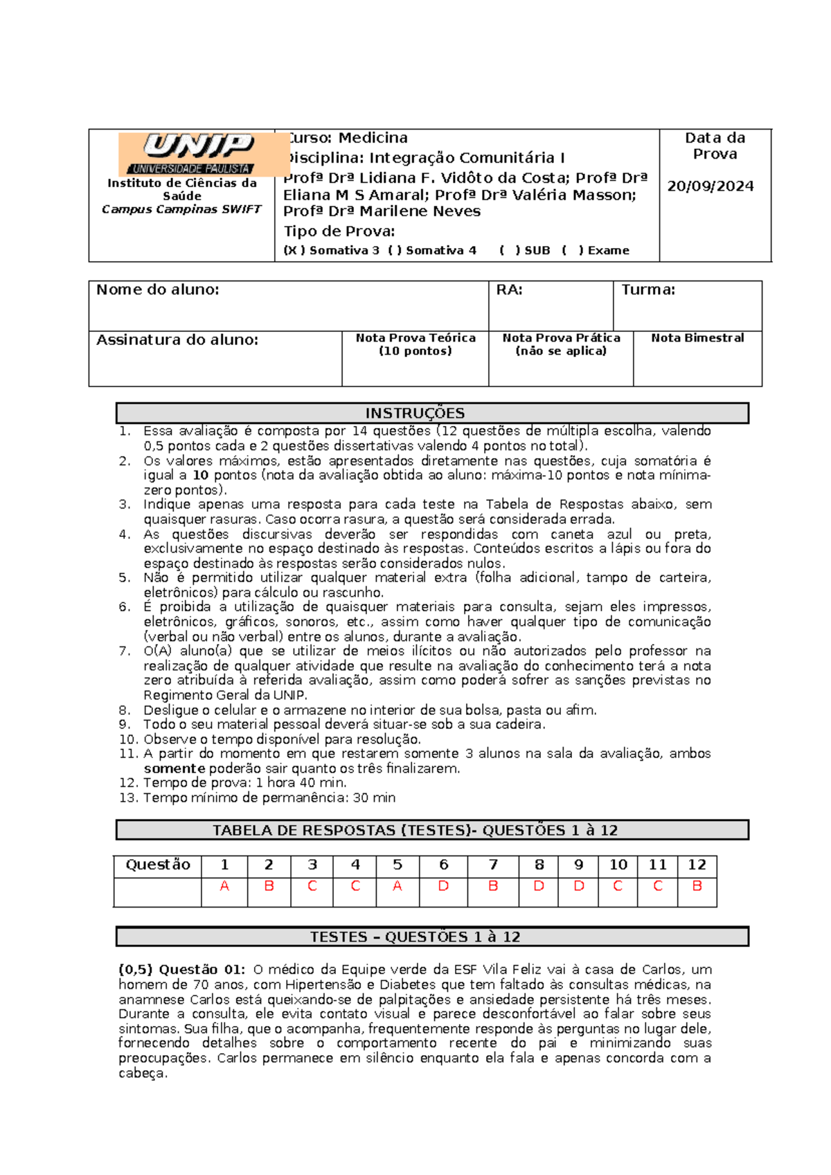 Gabarito IC - Somativa 3 de Integração Comunitária I - Studocu