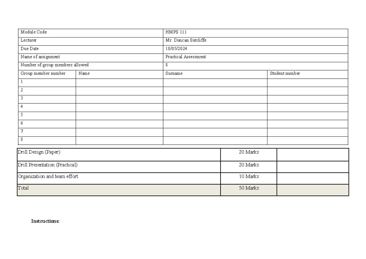 HMPS 111 - Group Practical Assessment Guide and Instructions - Studocu