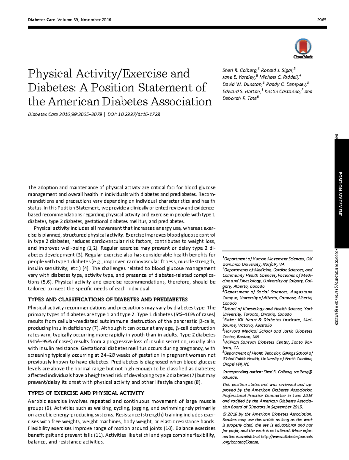 A position statement PA and exercise diabetes - Physical Activity ...