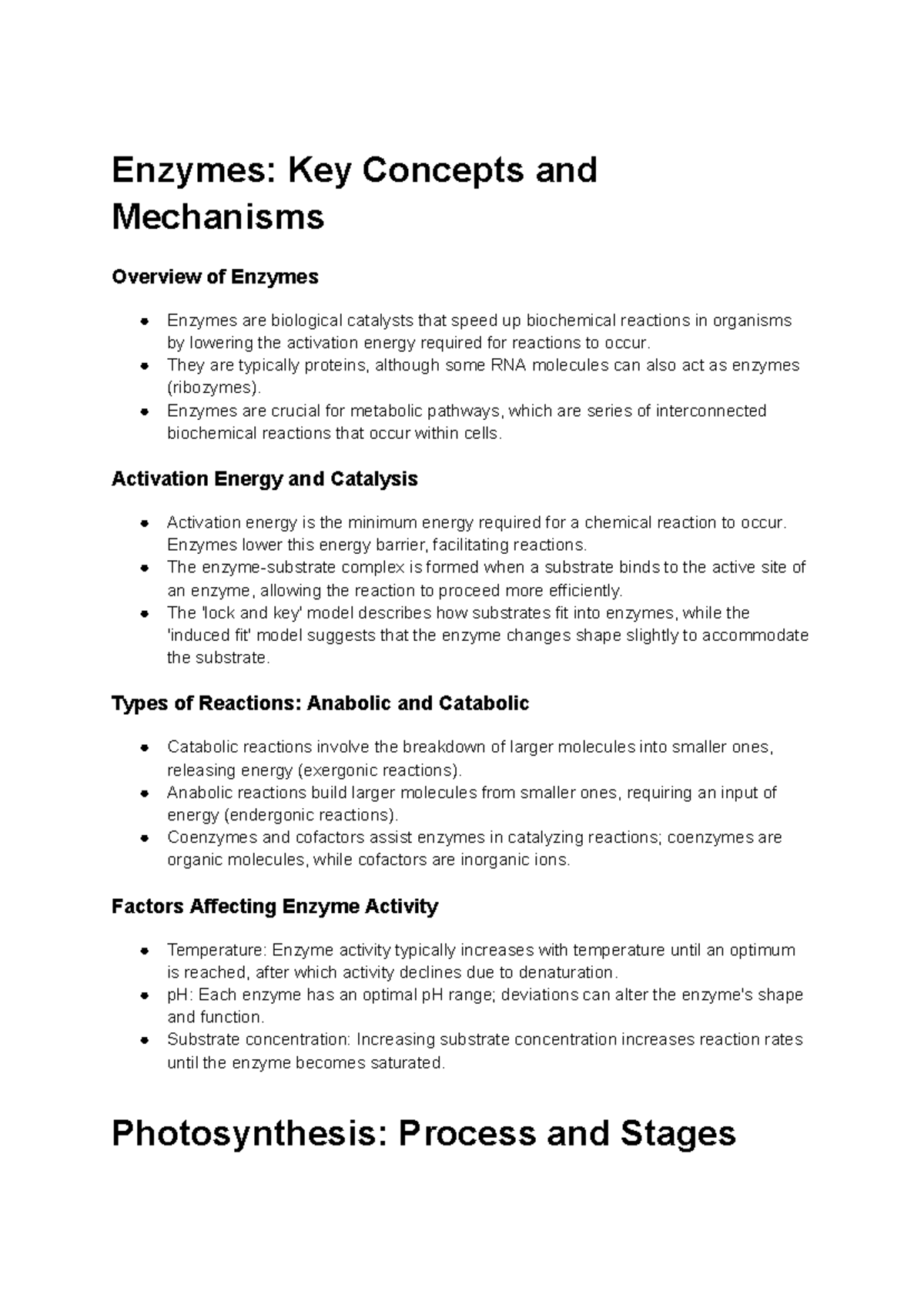Enzymes: Key Concepts & Mechanisms Overview for Biology 101 - Studocu
