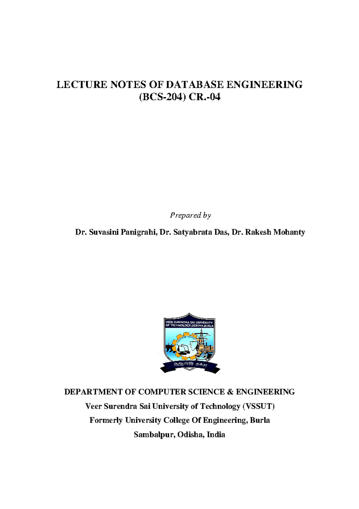 BCS-204 Lecture Notes: Database Engineering Overview and Concepts - Studocu
