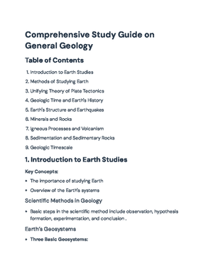 Comprehensive Study Guide for Geology ES 1300: Exam No. 1 Prep ...