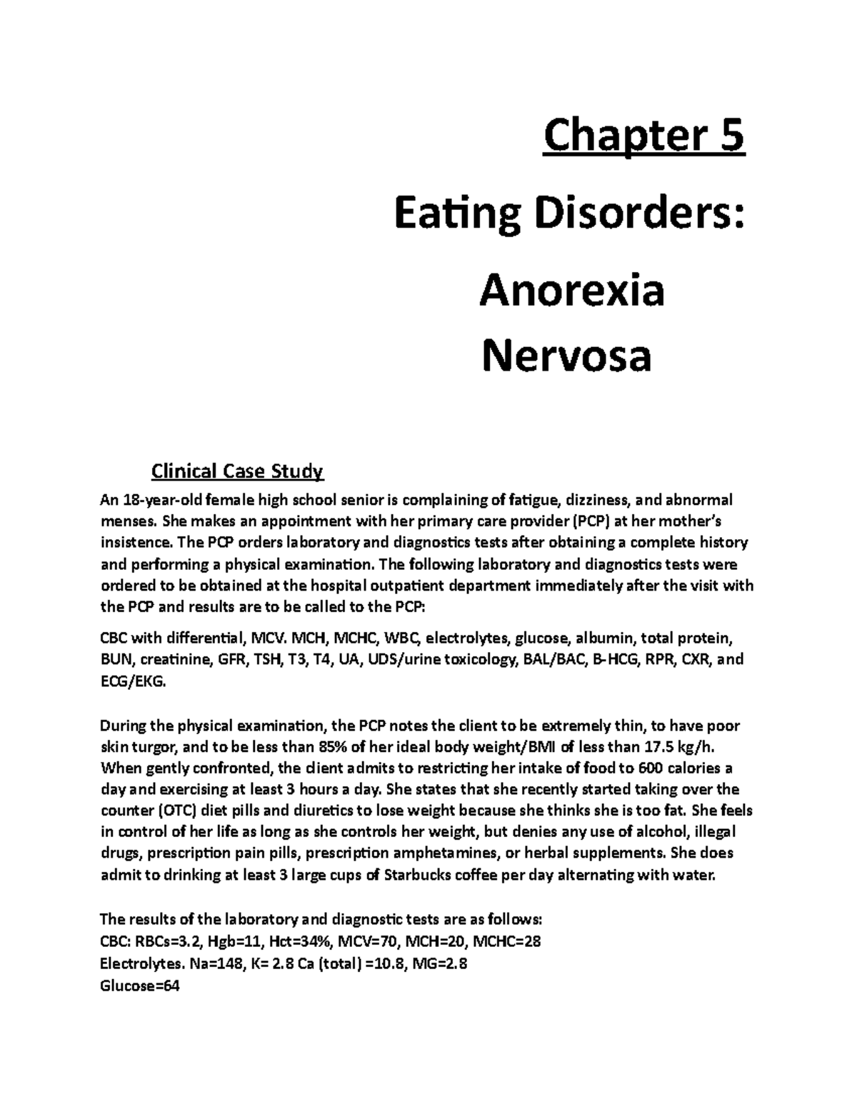 Anorexia Nervosa: Clinical Case Study & Nursing Care Plan Analysis ...