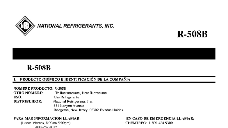 SDS R508B: Seguridad y Manejo de Trifluorometano y Hexafluoroetano ...