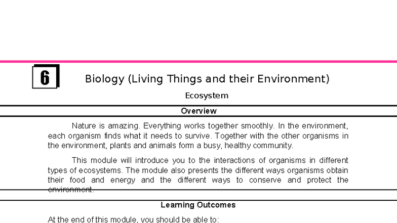 Science Module 6: Ecosystem Interactions and Environmental Protection ...