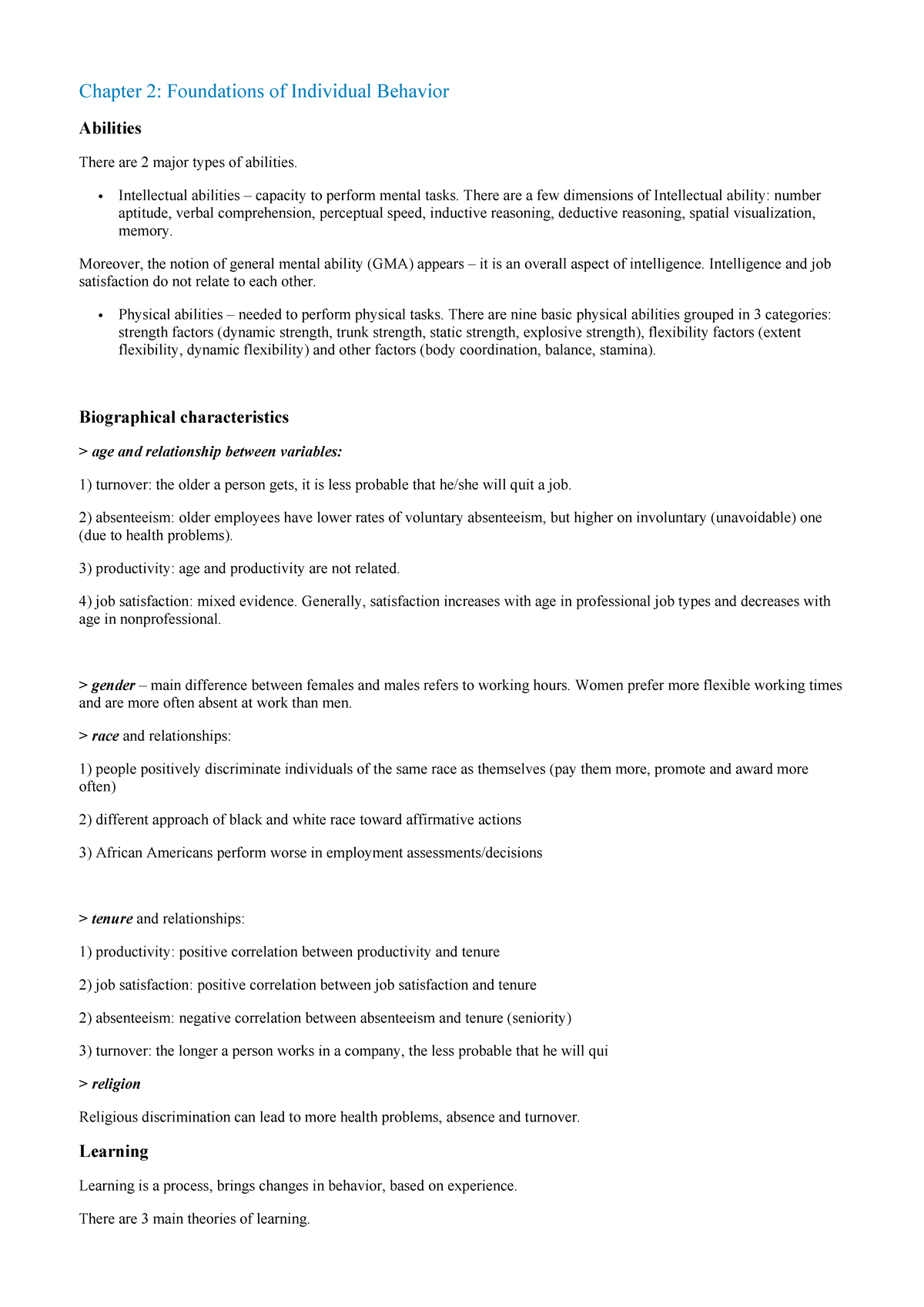 OB 101: Chapter 2 - Foundations of Individual Behavior Abilities ...